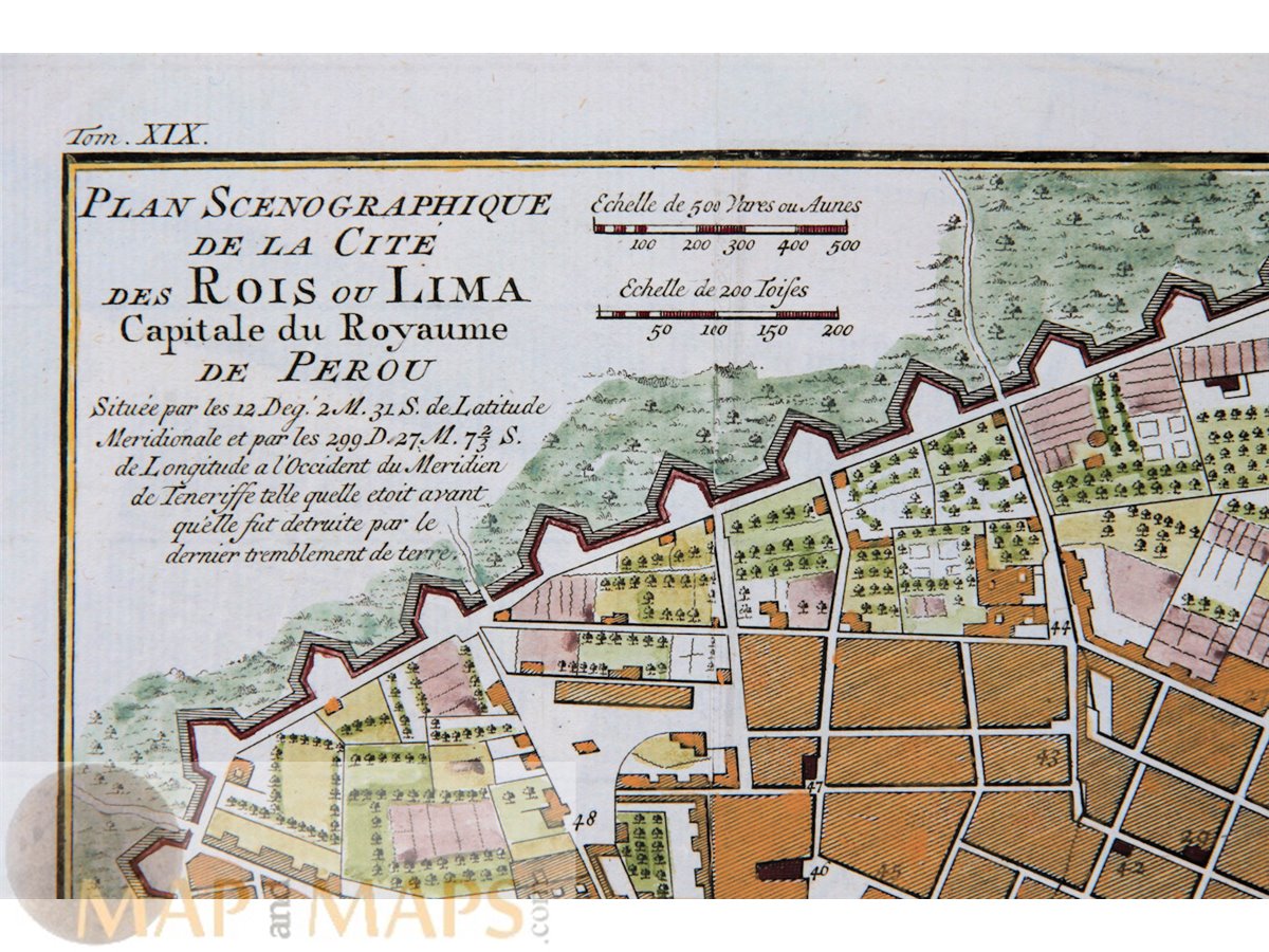 Peru map, Plan Scenographique de la Cité des Rois ou Lima. Bellin 1754